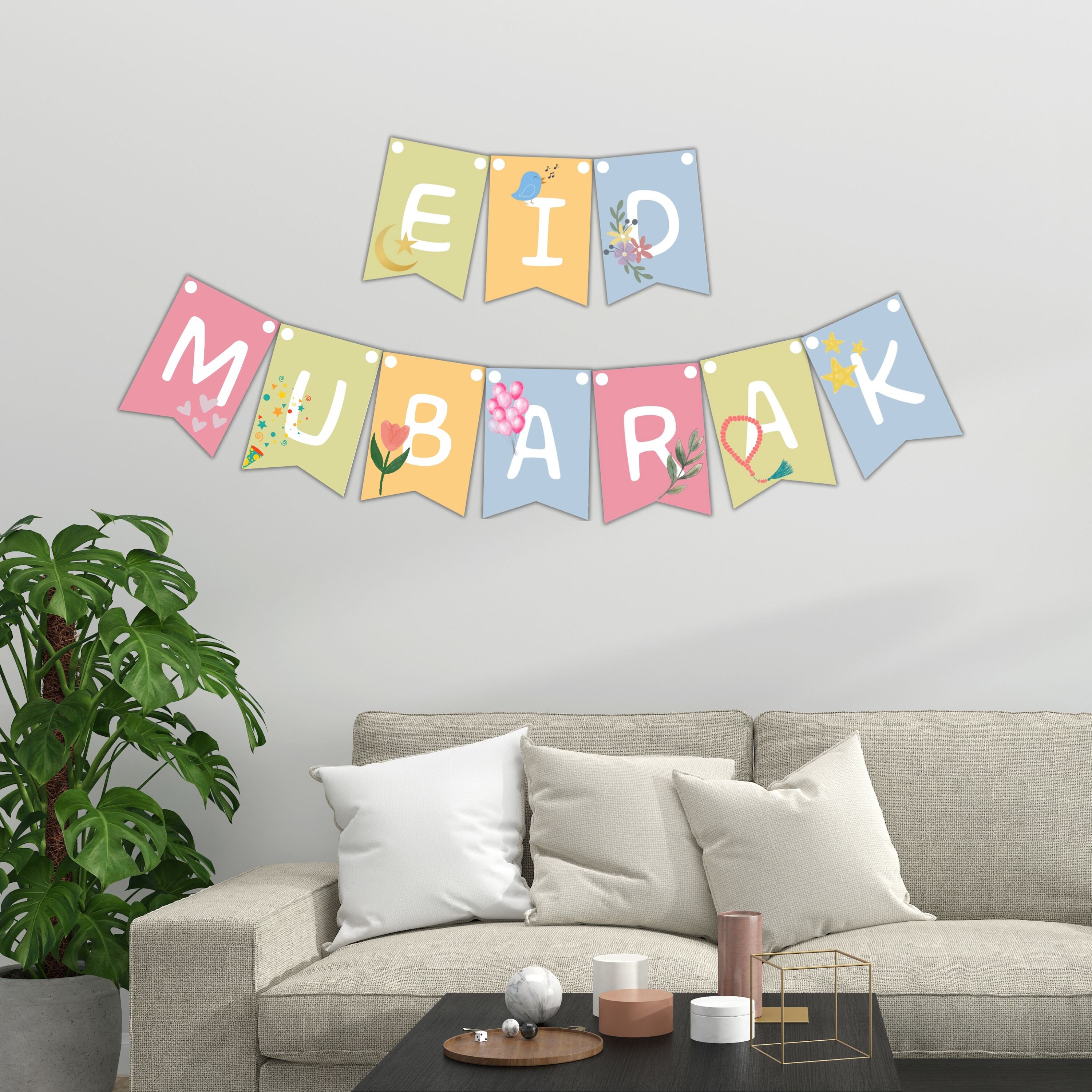 Eid Mubarak Banner, Printable Decor, DIY Project, Kids, Muslim, Islam ...