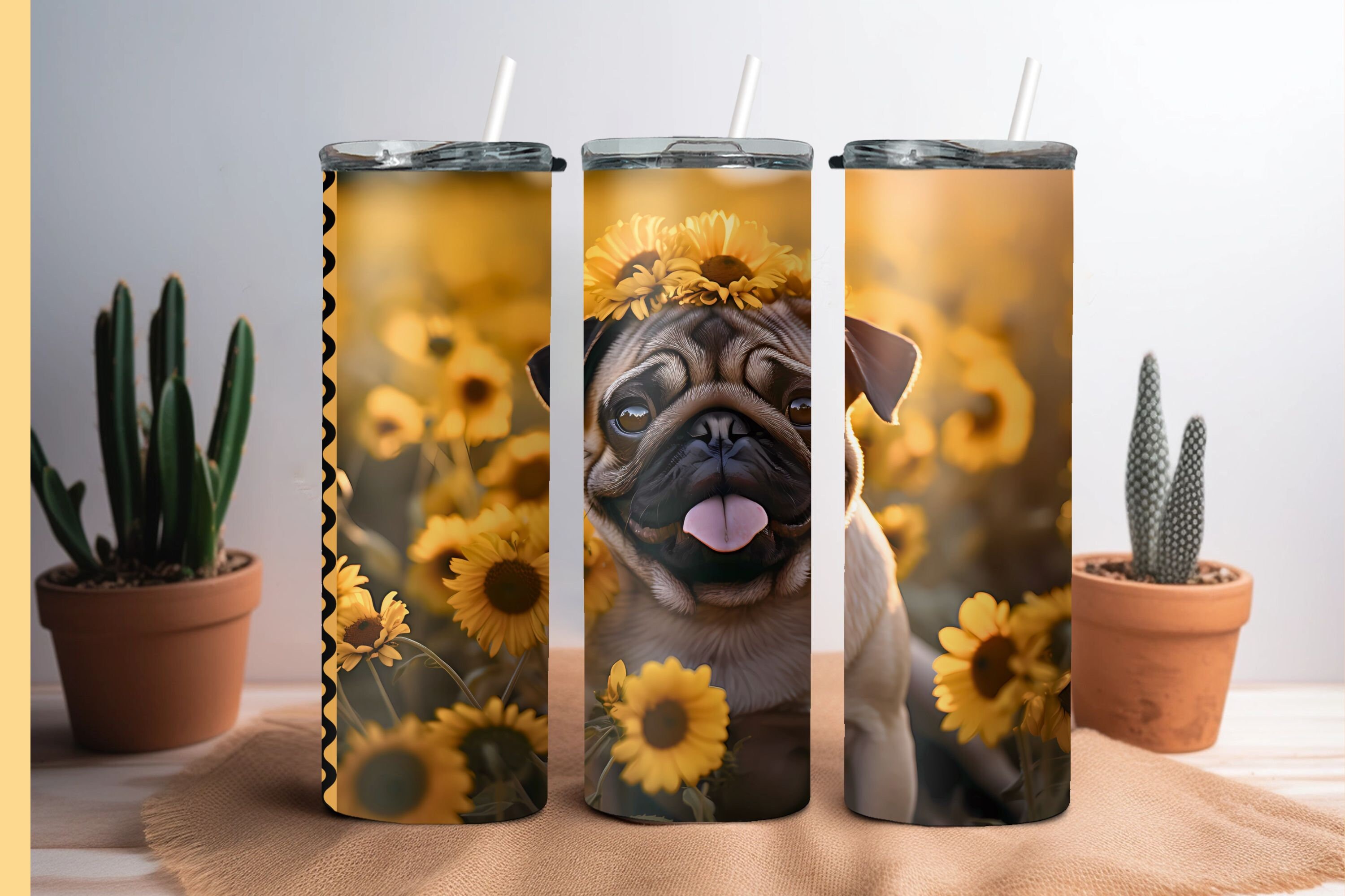 Pug and Sunflowers Tumbler Wrap - - Etsy