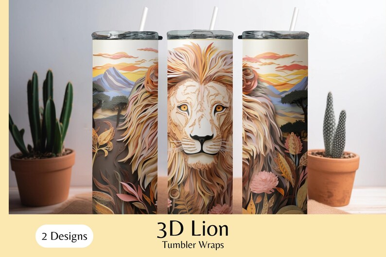 3D Lion Tumbler Wraps - PNG, Crafts, Scrapbook, Sublimation - Etsy