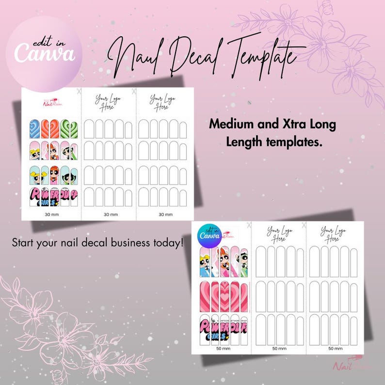 Round Nail Decal Template: Printable Nail Art (instant Download) - Etsy