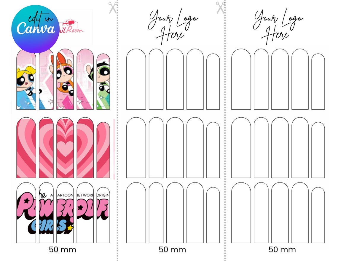 Round Nail Decal Template: Printable Nail Art (instant Download) - Etsy