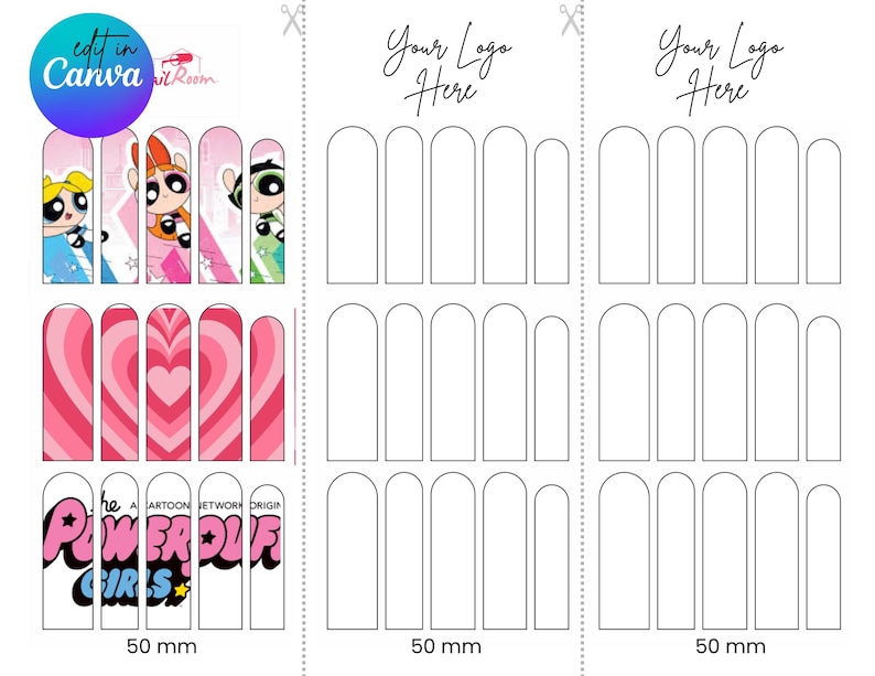 Round Nail Decal Template: Printable Nail Art (instant Download) - Etsy