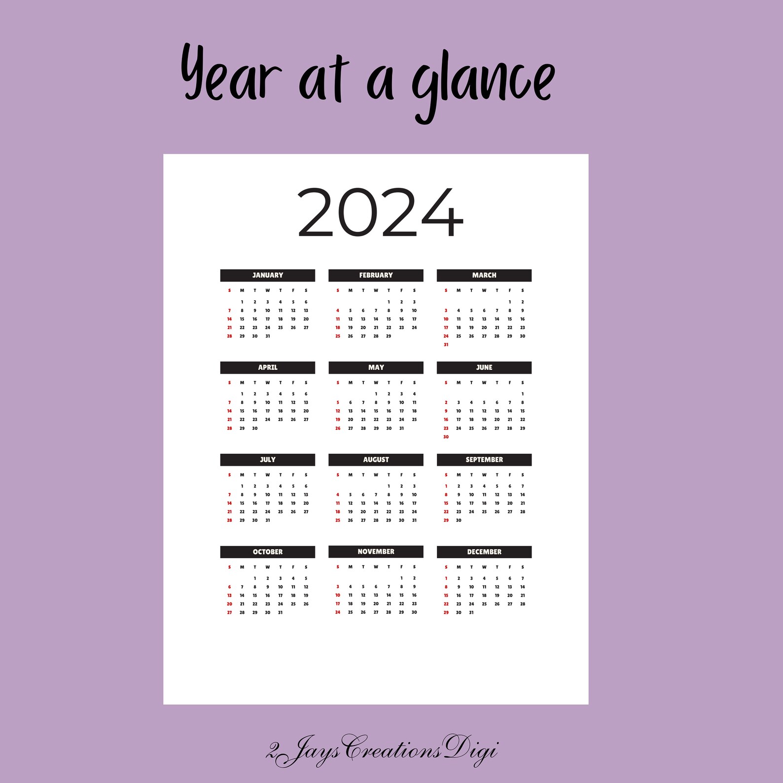 2024 Customizable Canva Calendar Template Editable Digital Planner for ...
