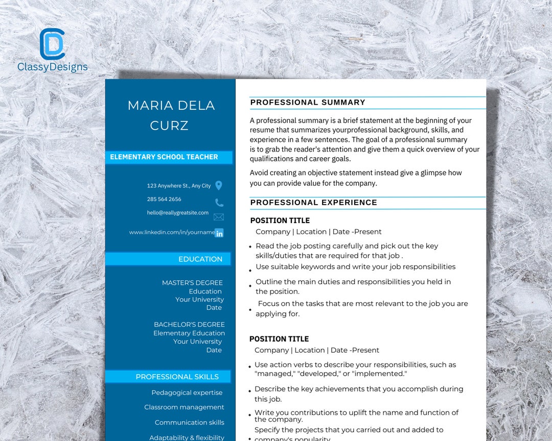 Teacher Resume Template for Word and Pages 1 2 & 3 Page - Etsy