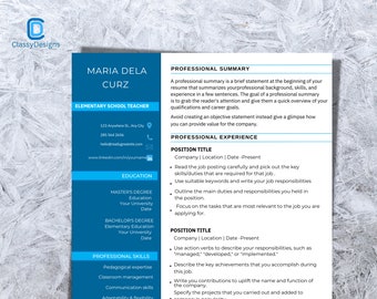 Teacher Resume Template for Word and Pages 1, 2 & 3 Page Teacher Resume ...