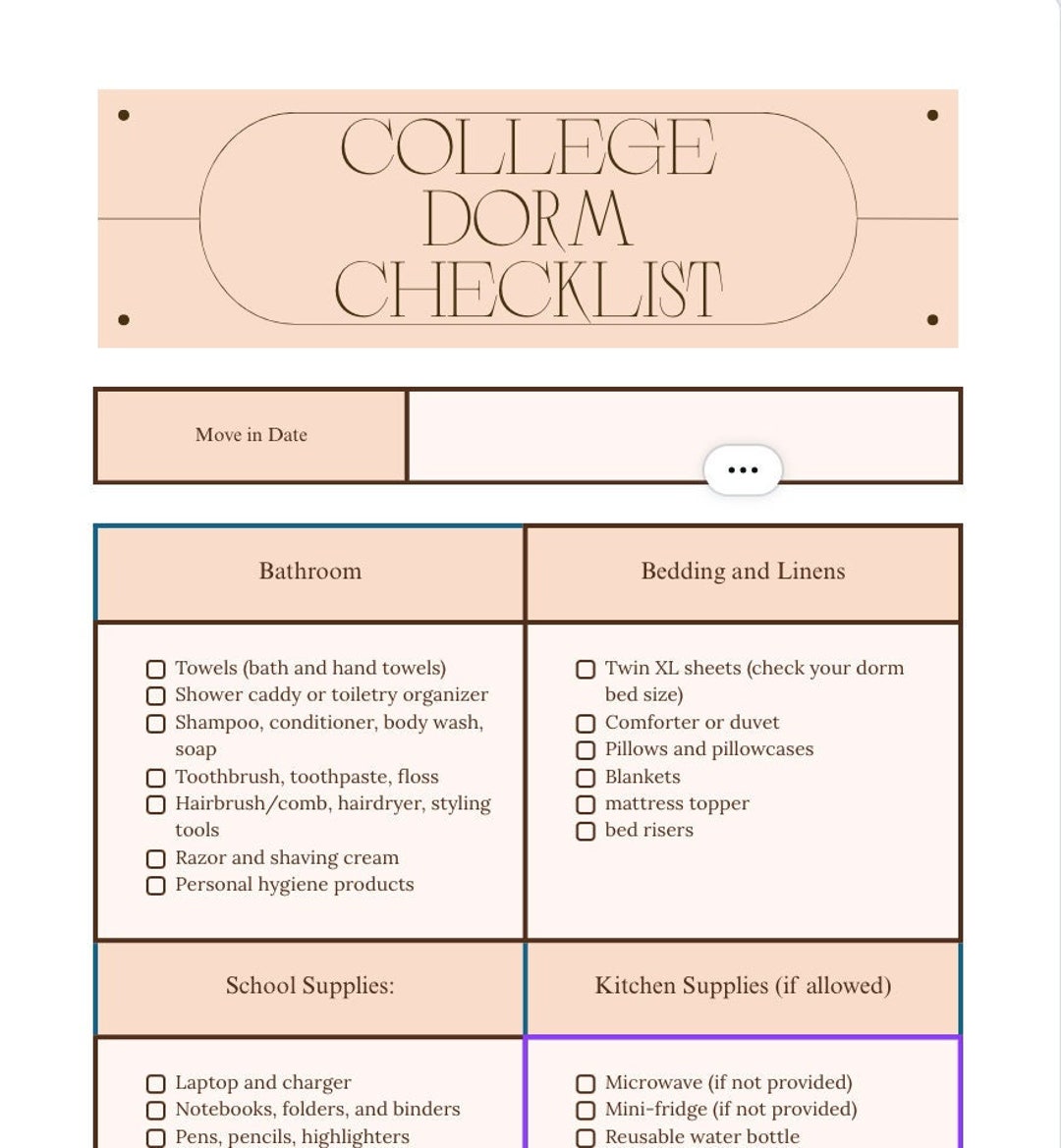 College Dorm Move in Packing List - Etsy