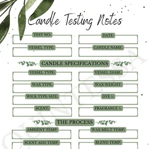 UPDATED Candle Testing Sheet, Printable Test Sheet, Candle Test ...