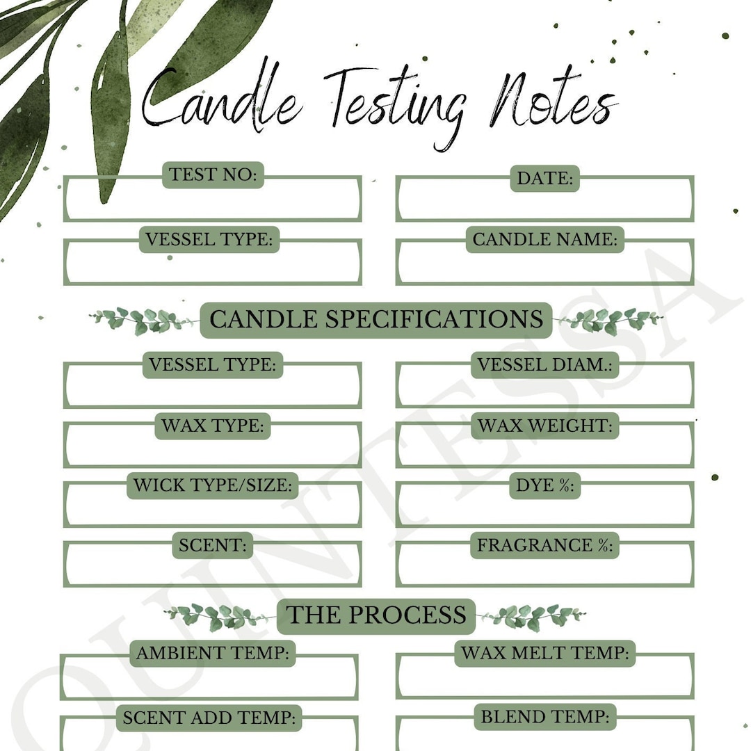 UPDATED Candle Testing Sheet, Printable Test Sheet, Candle Test ... UPDATED Candle Testing Sheet, Printable Test Sheet, Candle Test ...