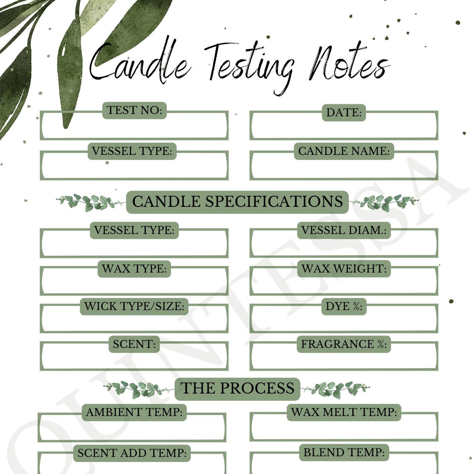UPDATED Candle Testing Sheet, Printable Test Sheet, Candle Test ...