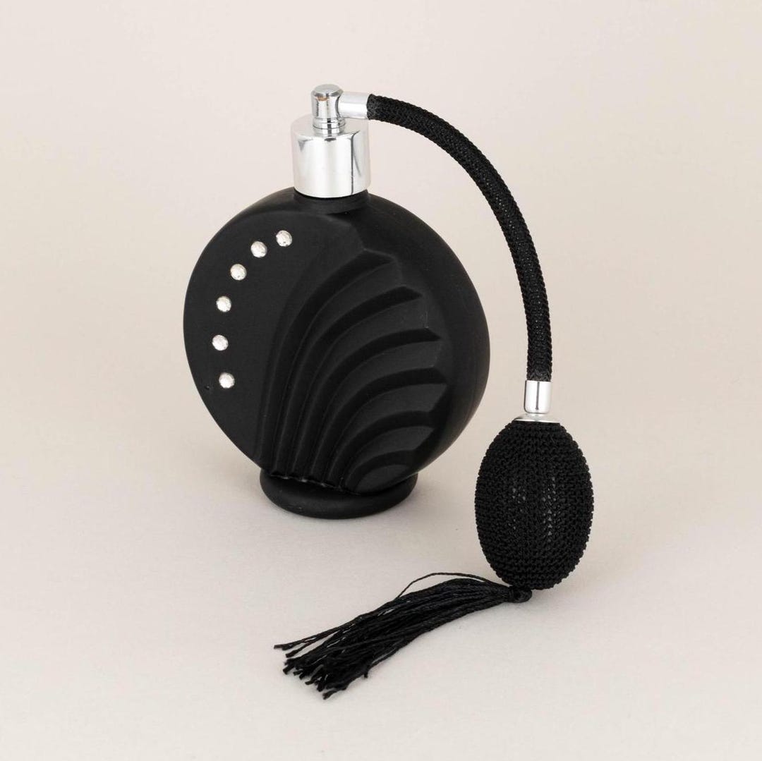 Vintage Black Satin Glass Jeweled Perfume Atomizer With Bulb Puffer ...
