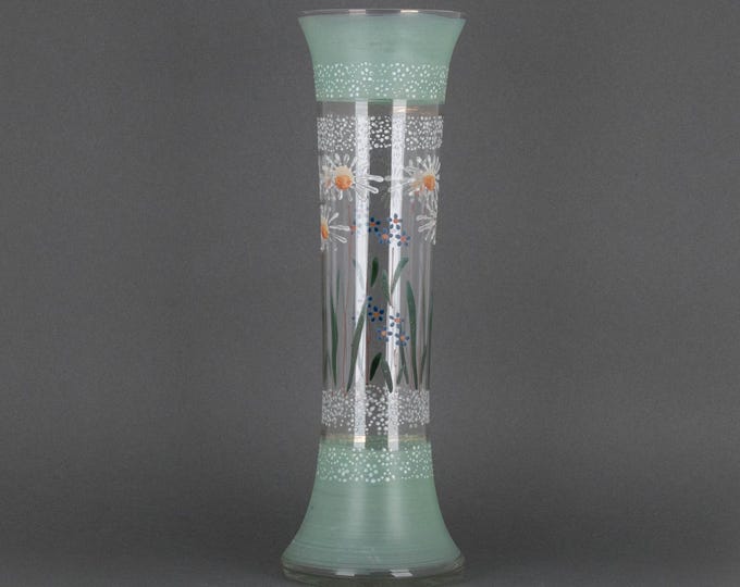 Antique Victorian Glass Vase With Hand Painted Enamel Daisies, Dining ...