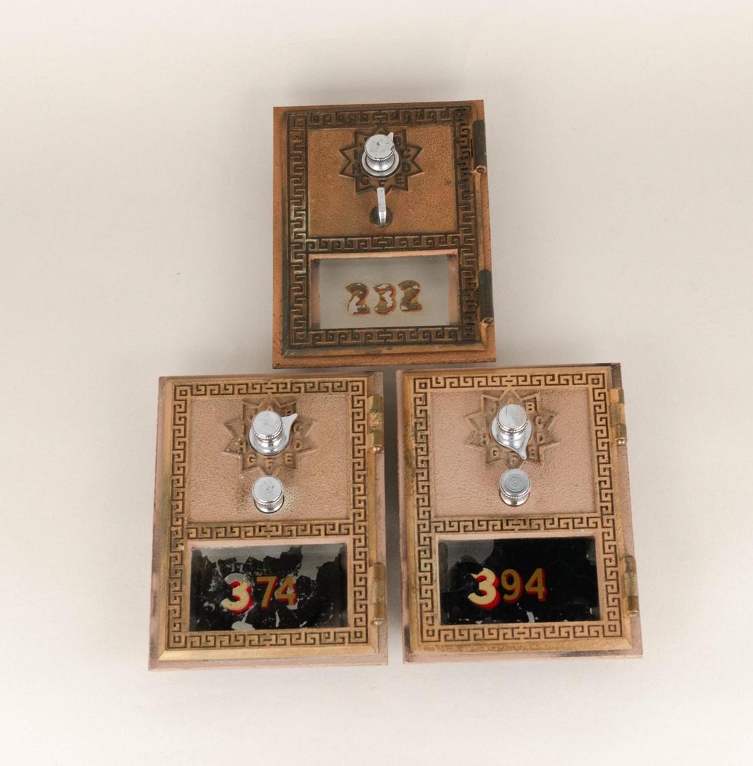Vintage Brass Post Office Box Doors With Letter Combination, Numbered ...