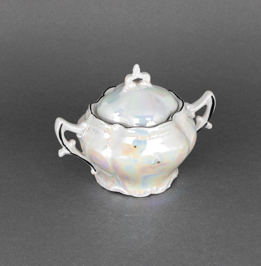 Antique German Lusterware Handled Sugar Bowl With Lid, Iridescent ...