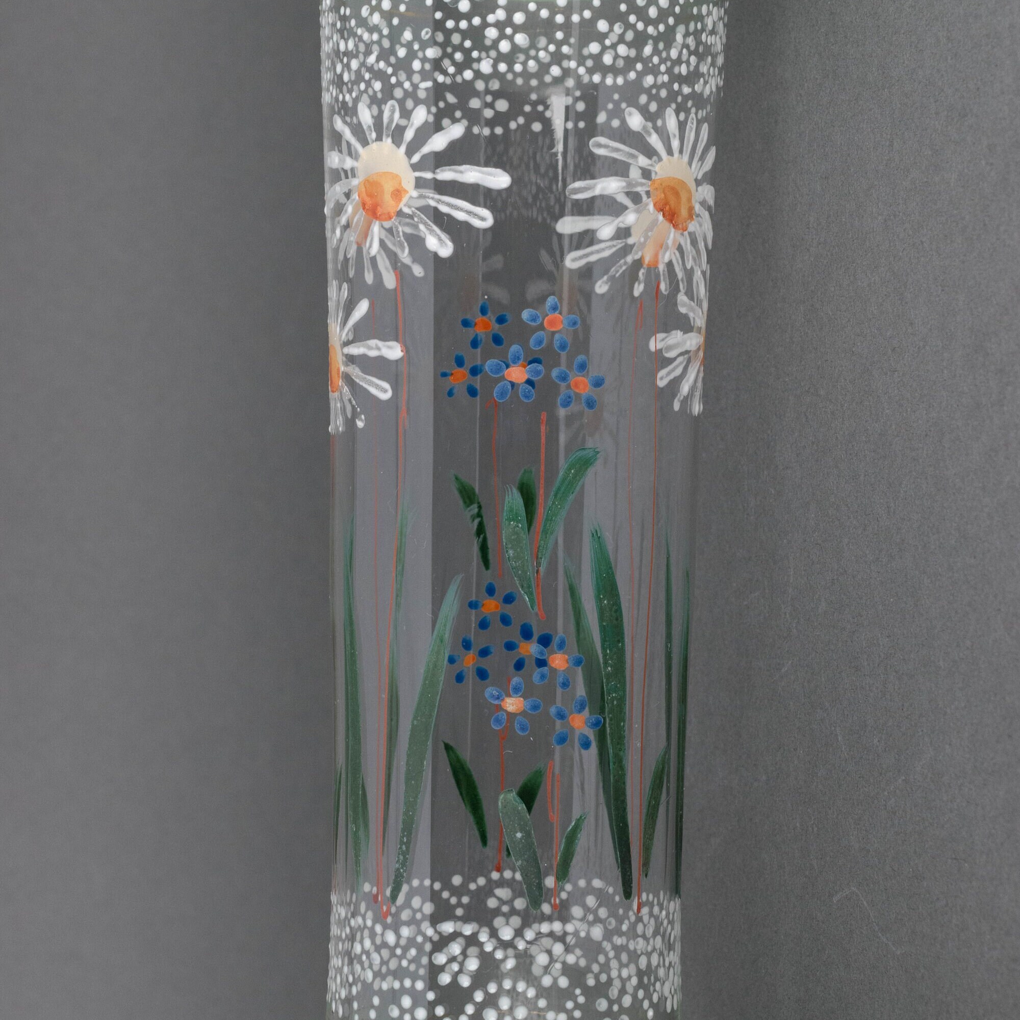Antique Victorian Glass Vase With Hand Painted Enamel Daisies, Dining ...