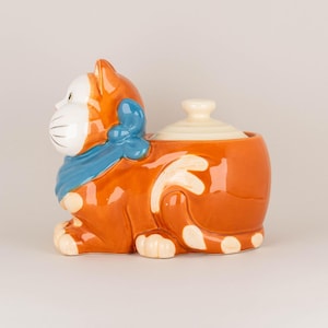 Vintage Orange Cat Cookie Jar With Fat Cheeks and Blue Bandana ...