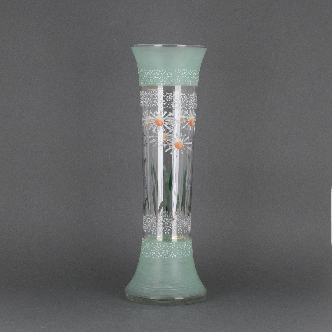 Antique Victorian Glass Vase With Hand Painted Enamel Daisies, Dining ...