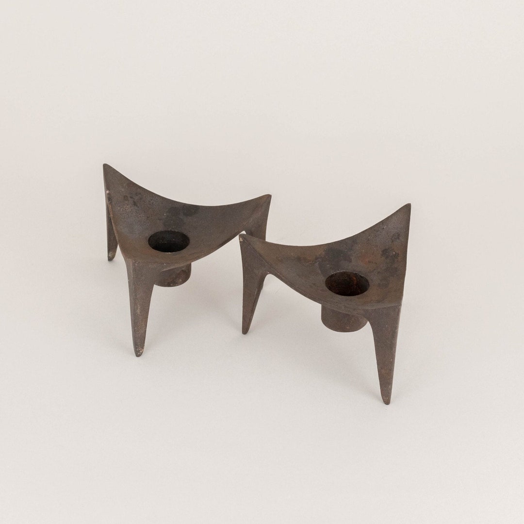 Pair of Vintage Dansk Cast Iron Tripod Candle Holders MCM Vintage Cast ...