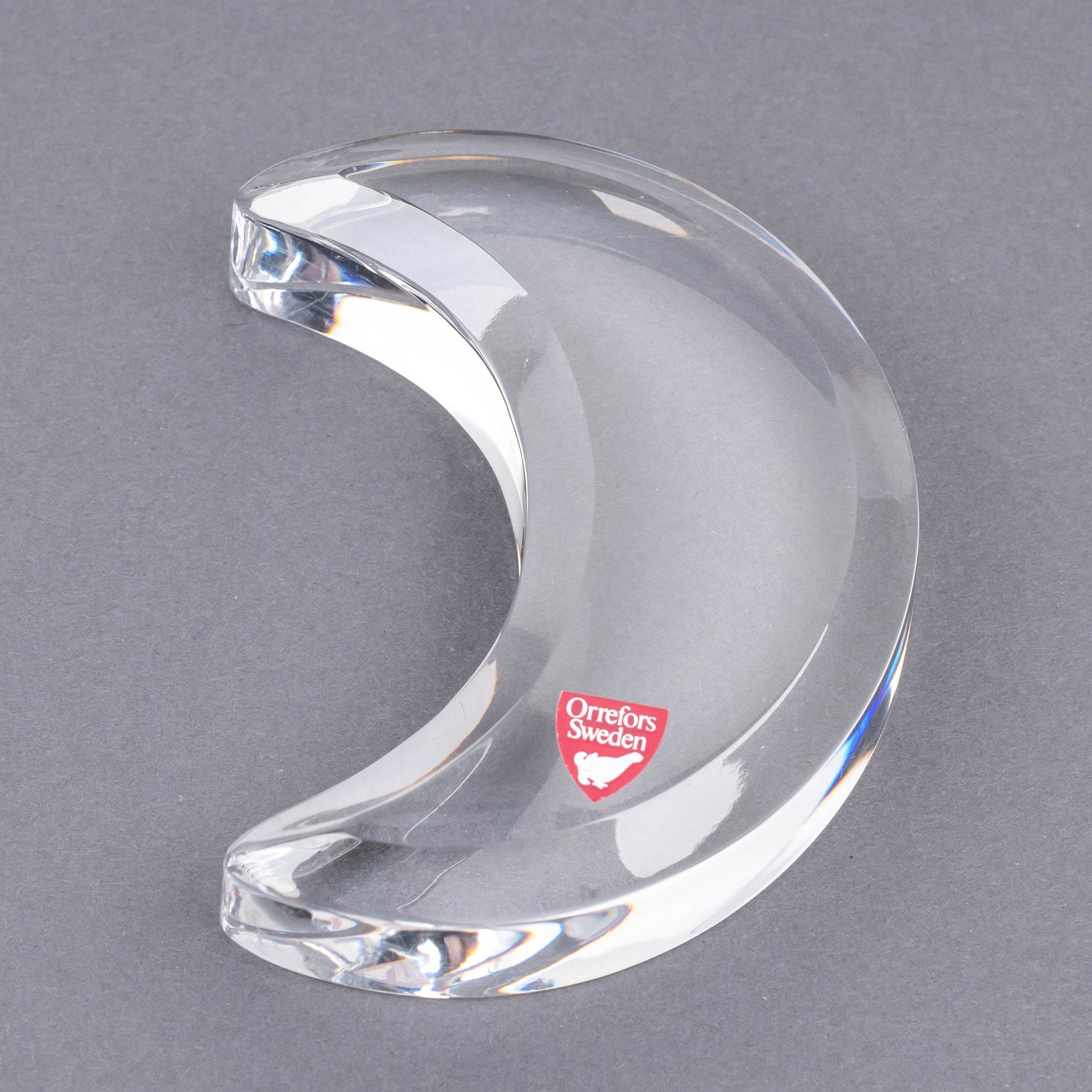 Crescent Moon Paperweight Vintage Orrefor Crystal Paper - Etsy