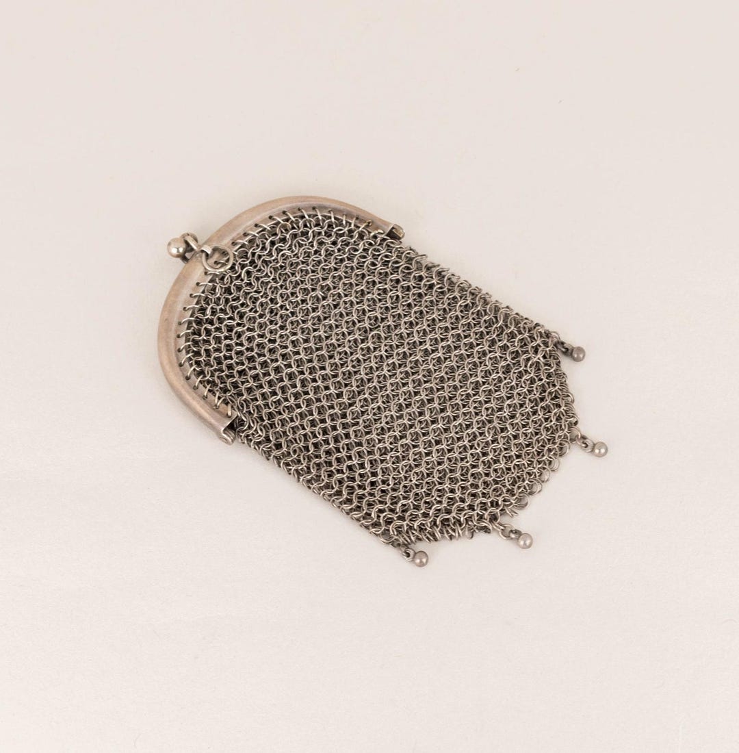 Small Antique Silver Chatelaine Mesh Coin Purse With Kiss Clasp 42g ...
