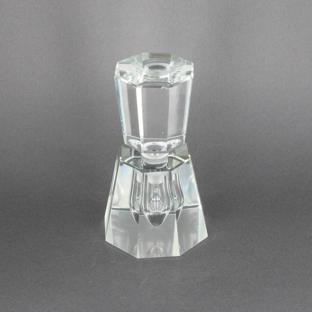 Large Art Deco Heavy Cut Crystal Octagon Shaped Perfume Bottle With ...