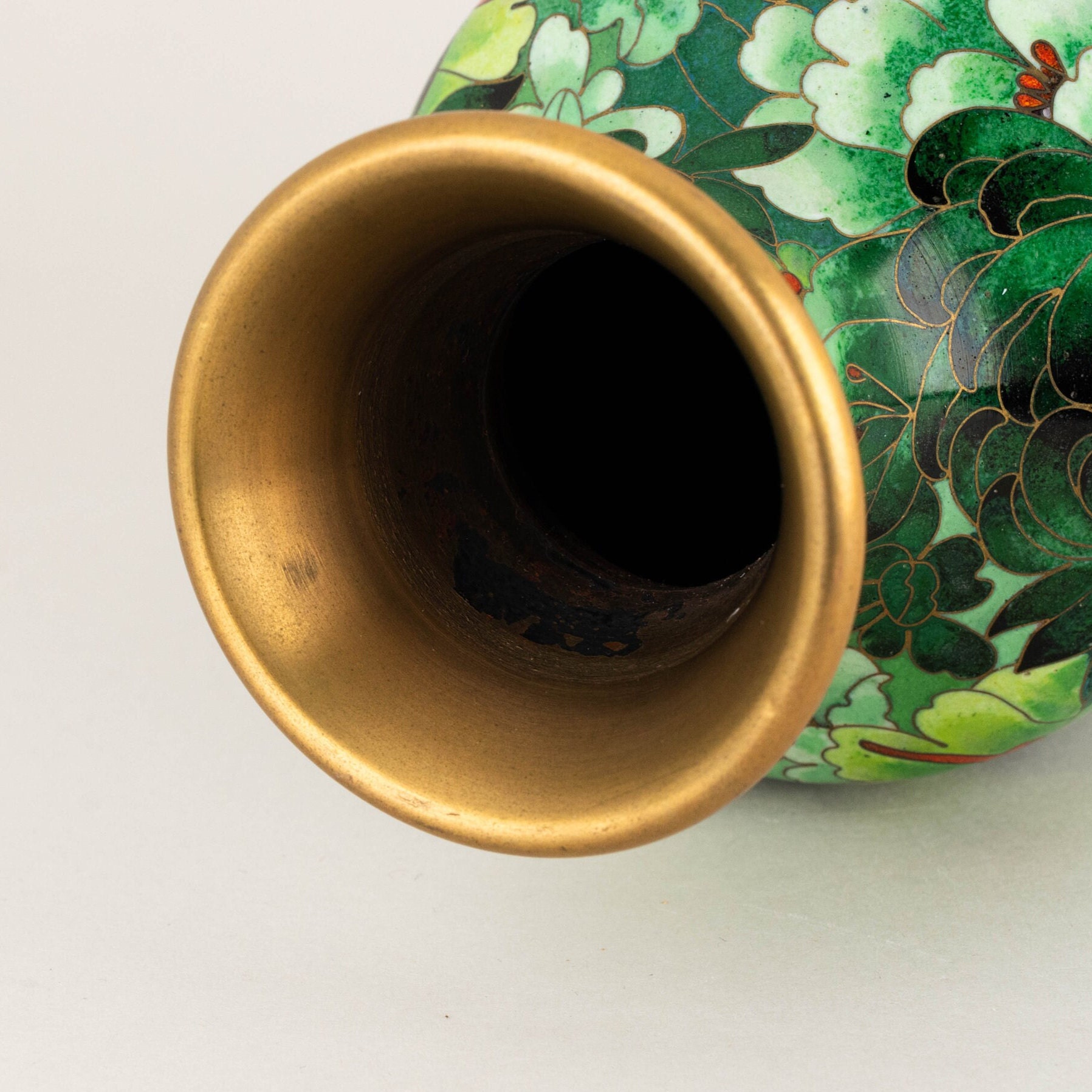 Jingfa Green Enameled Cloisonne Vase With Peonies and Chrysanthemums - Etsy