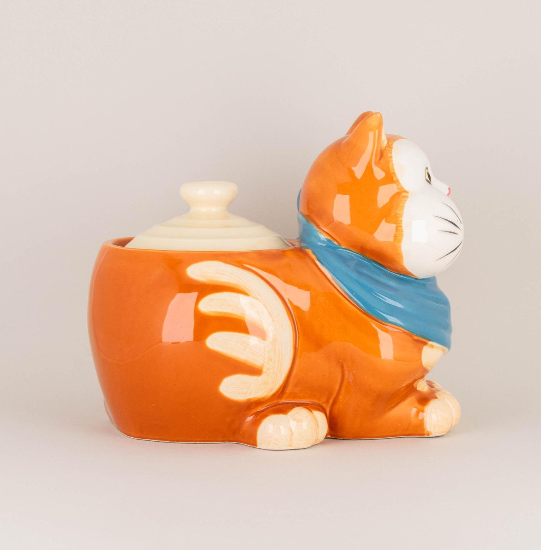 Vintage Orange Cat Cookie Jar With Fat Cheeks and Blue Bandana ...