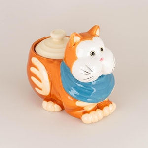 Vintage Orange Cat Cookie Jar With Fat Cheeks and Blue Bandana ...