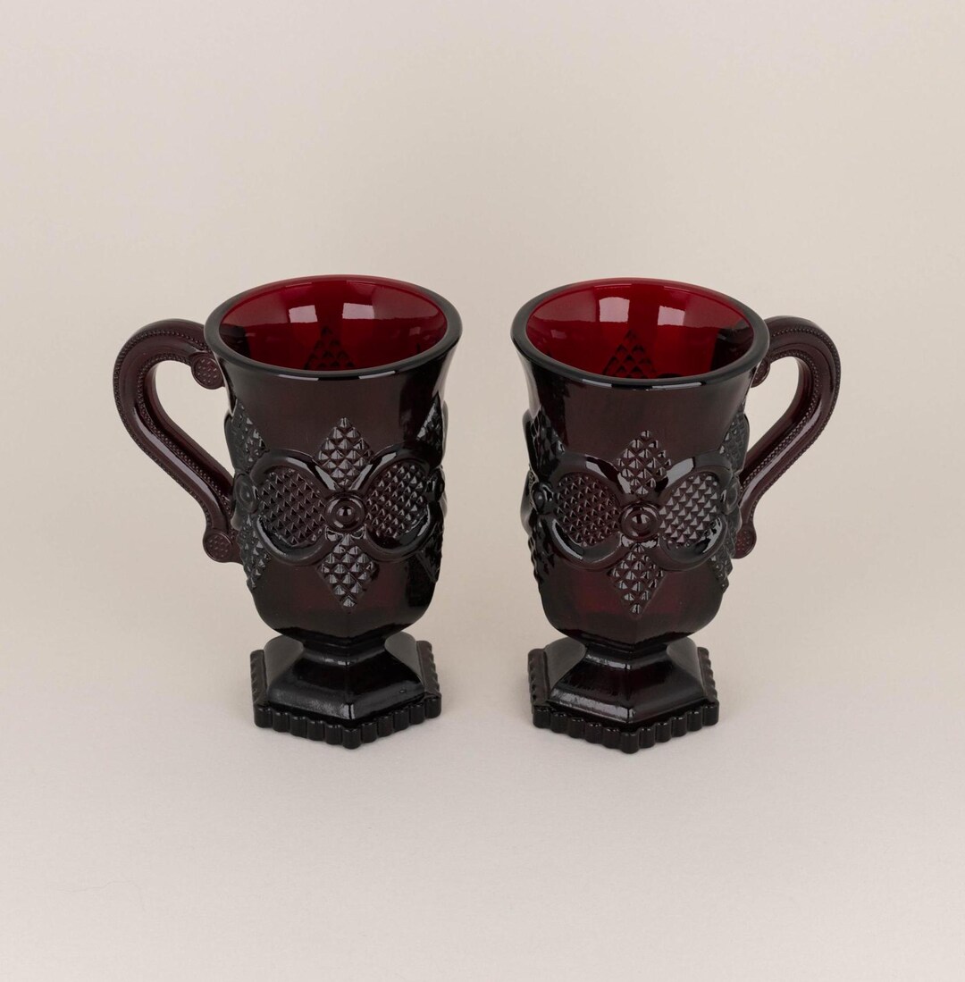 Pair of Avon Ruby Red Cape Cod Handled Mugs, Set of 2 Vintage Coffee ...