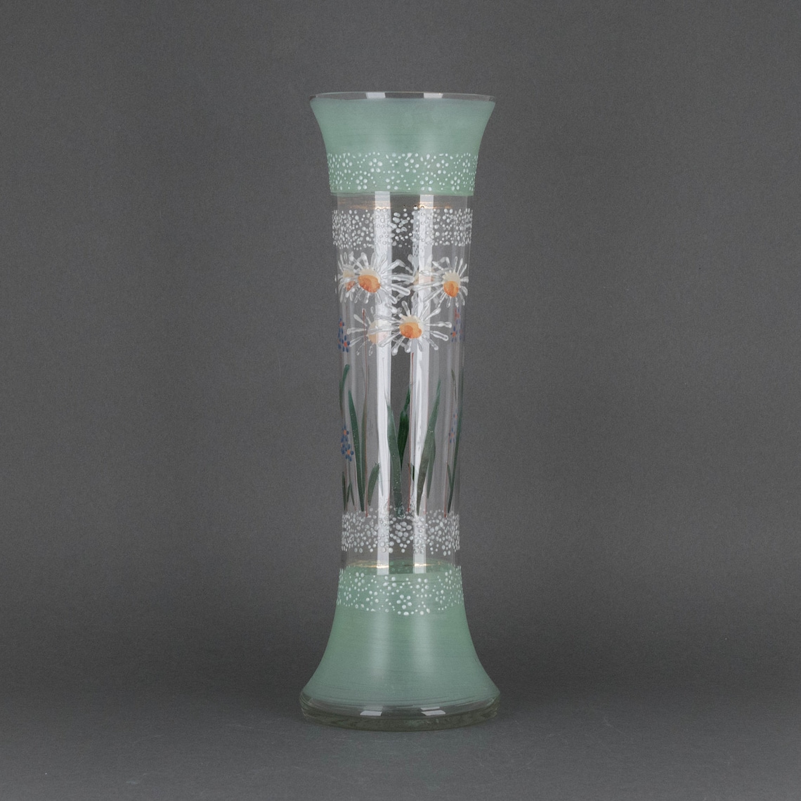 Antique Victorian Glass Vase With Hand Painted Enamel Daisies, Dining ...
