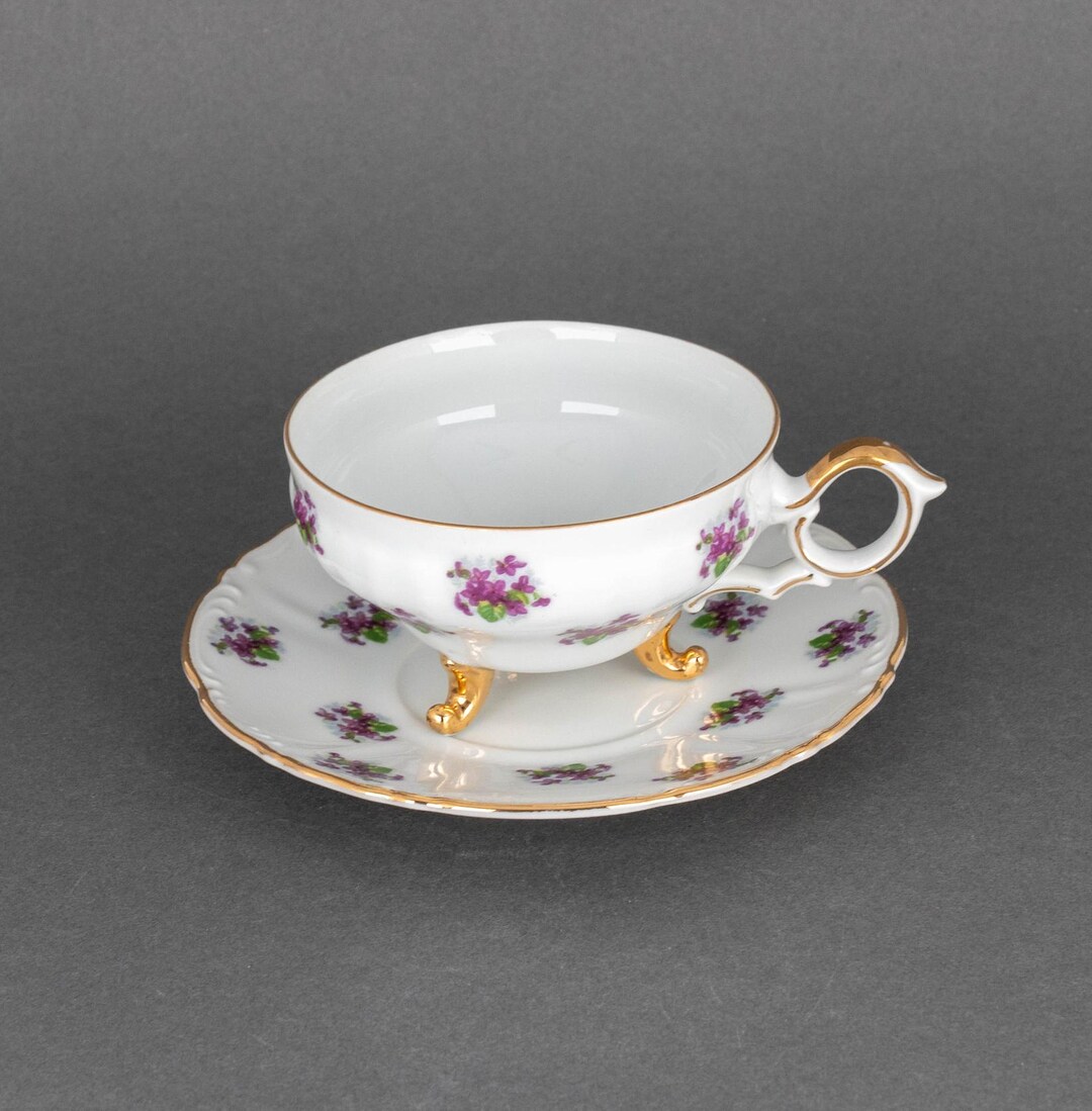 Vintage HB Japan Footed Tea Cup and Saucer Set With Purple Violet ...