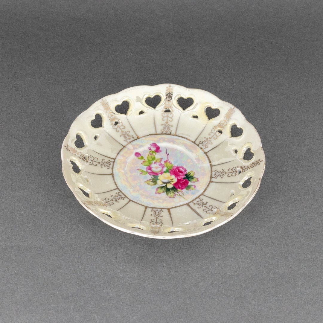 Lusterware Plate With Reticulated Rim Heart Floral Orphan Saucer Japan ...