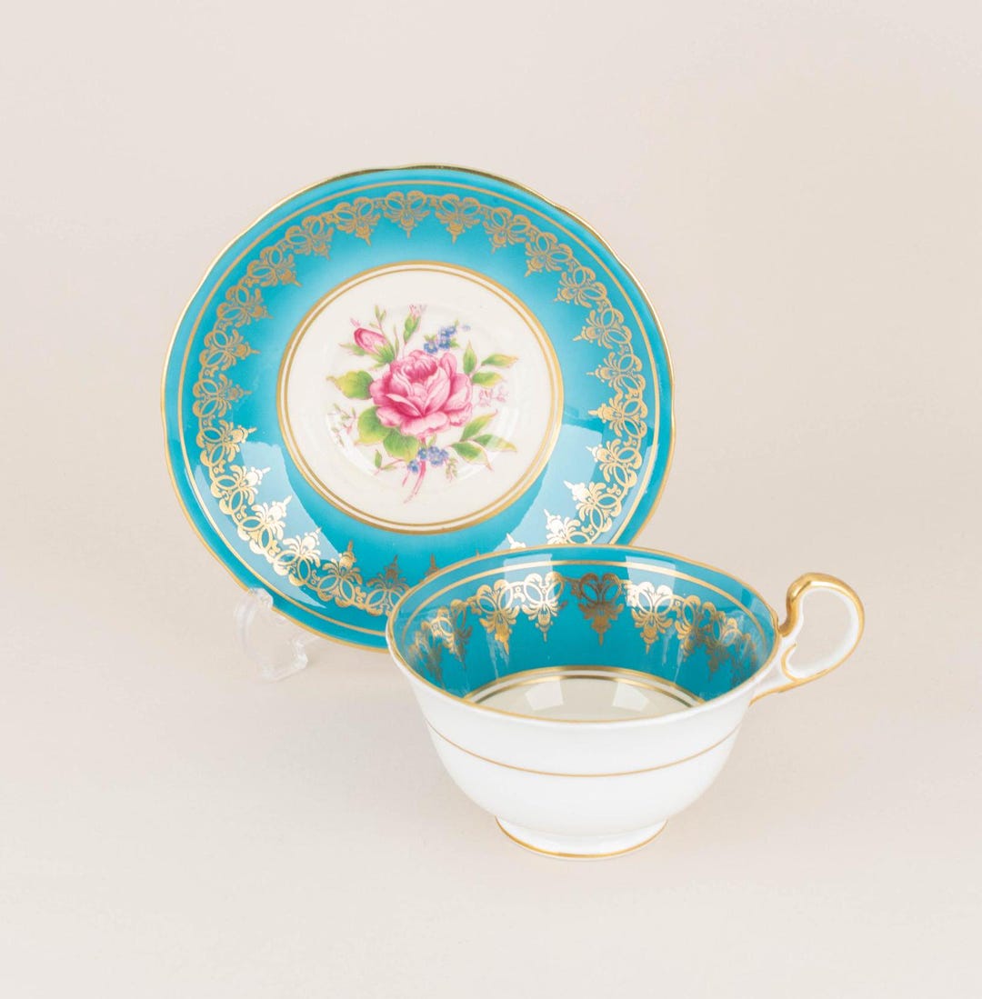 1930s Aynsley Turquoise Bone China Tea Cup and Saucer Set Doris Shape ...