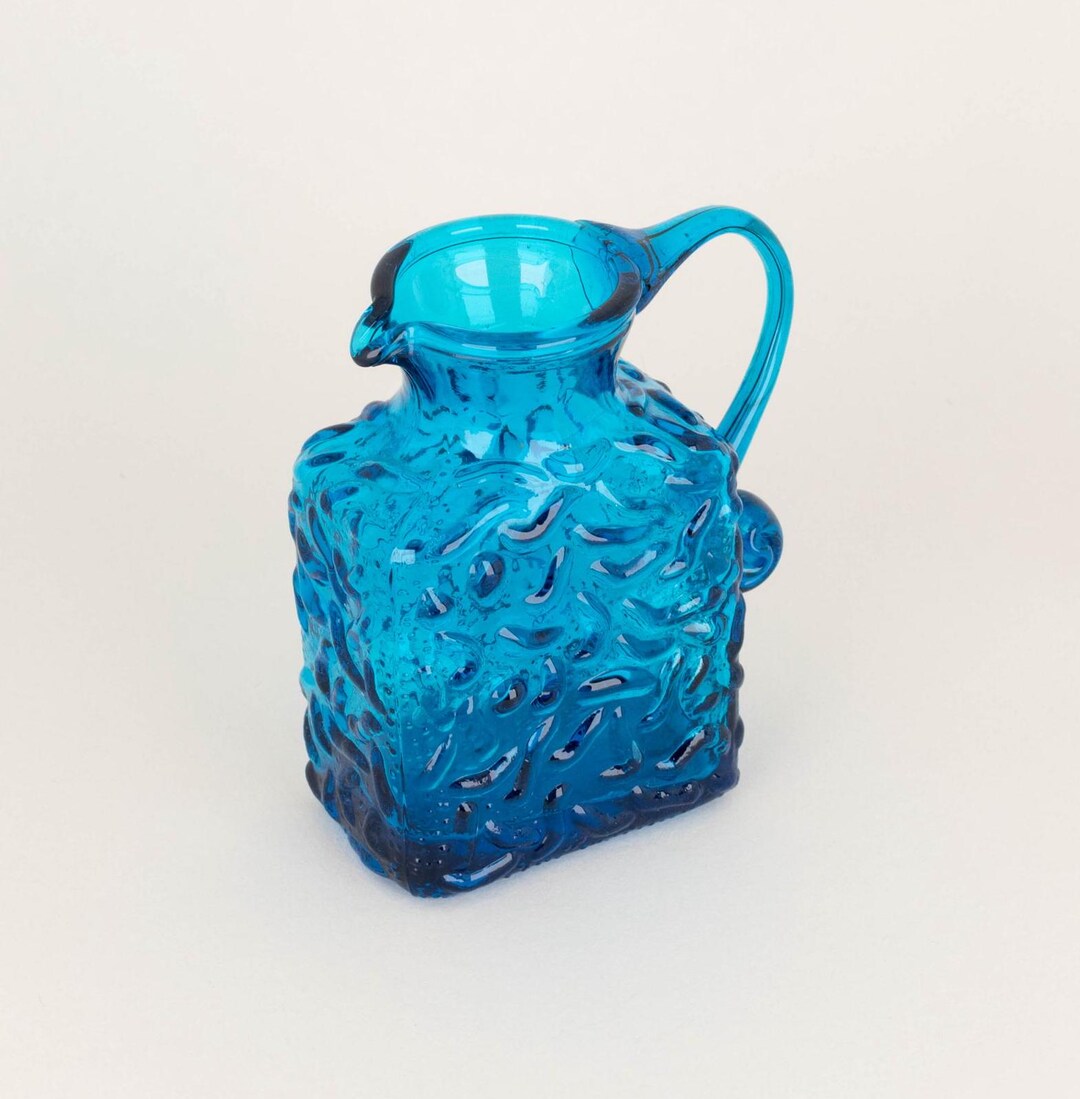 Small Blue Art Glass Pitcher: Vintage Windowsill Decor - Etsy