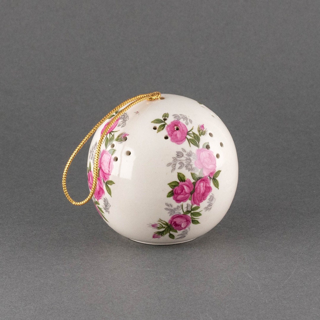 Hanging Porcelain Pomander Ball With Pink Roses, Vintage Fragrance ...