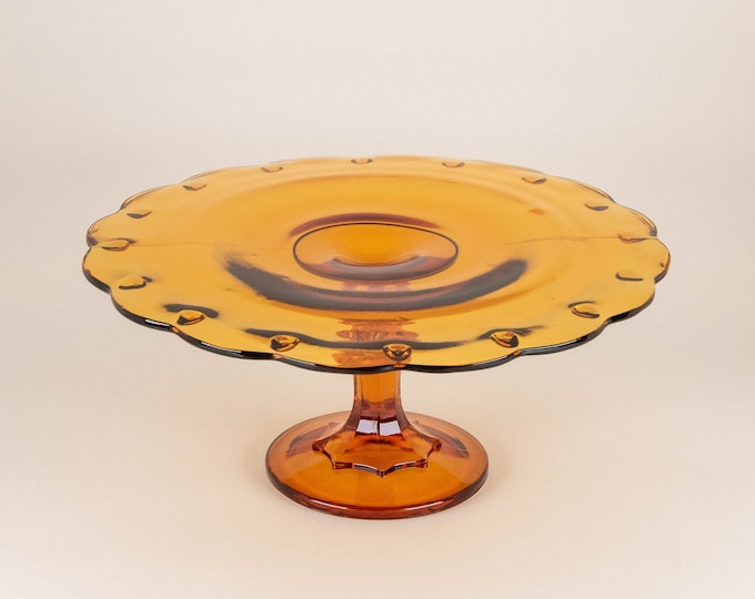 Vintage Amber Indiana Glass Teardrop Cake Stand, Pedestal Cupcake Plate ...