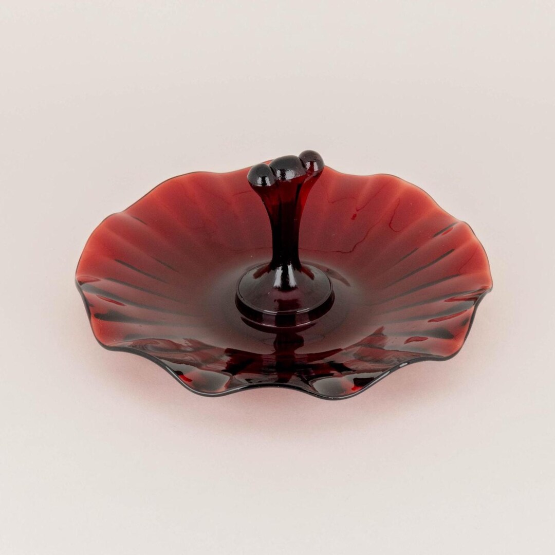 1940s Anchor Hocking Royal Ruby Glass Tidbit Tray, Vintage Depression ...