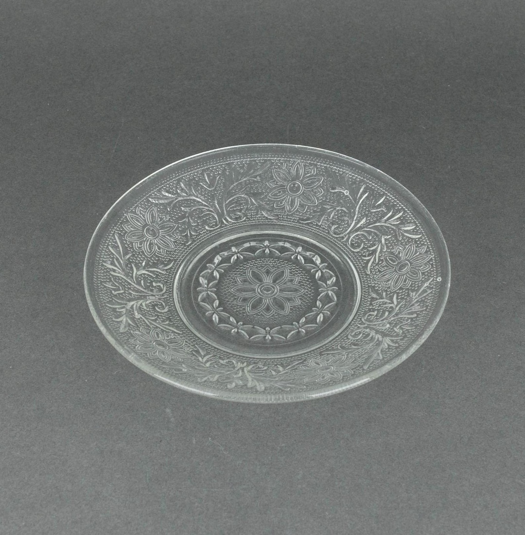 Vintage Anchor Hocking Clear Glass Saucer With Floral Sandwich Pattern ...