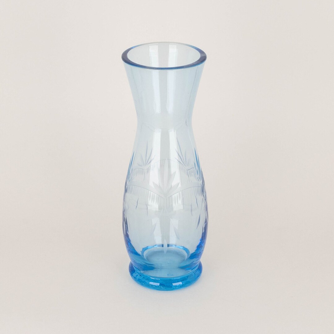 Antique Light Blue Glass Vase With Wheel Cut Design, Hand Blown Glass ...