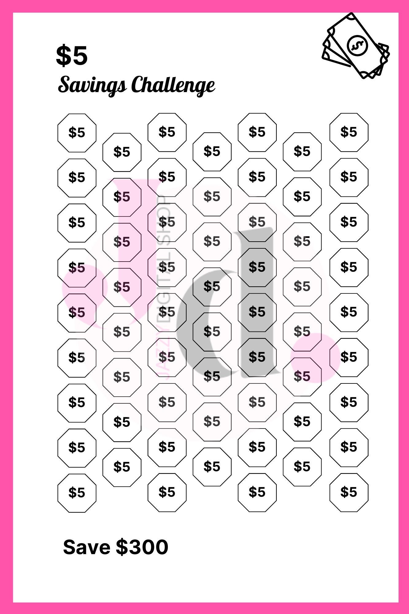 5 Dollar Savings Challenge Printable - Expense Tracker - Digital ...