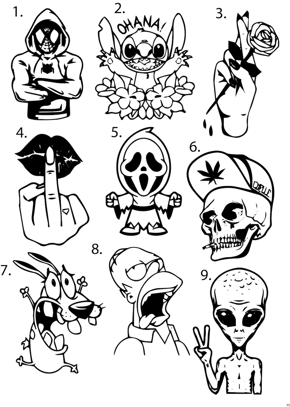 Pre-made Ready to Use Cartoon Skull Hand Roses Flash Tattoo Stencils ...