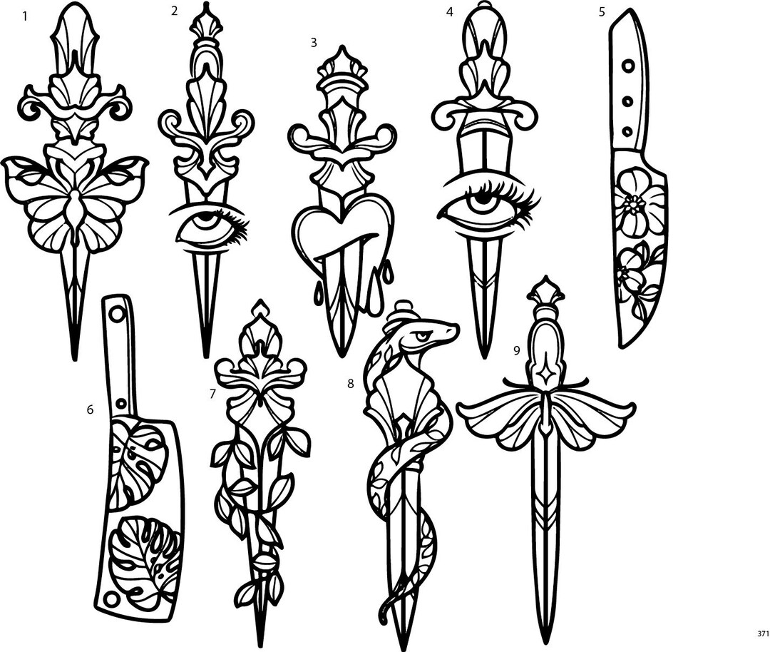 Pre-cut Ready to Use Hand Poke Dagger Butterfly Flower Tattoo Stencils ...