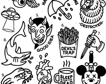 Pre-made Ready to Use Goth Flash Tattoo Stencils Set of 4 - Etsy