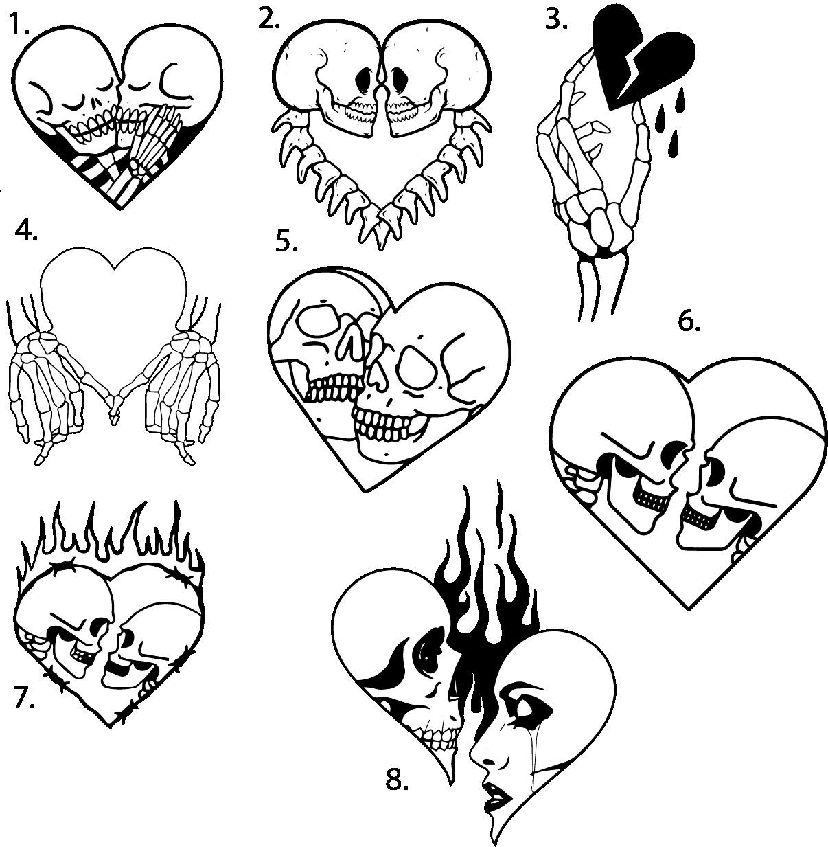 Pre-made Ready to Use Love Skeleton Flash Tattoo Stencils Set of 4 - Etsy
