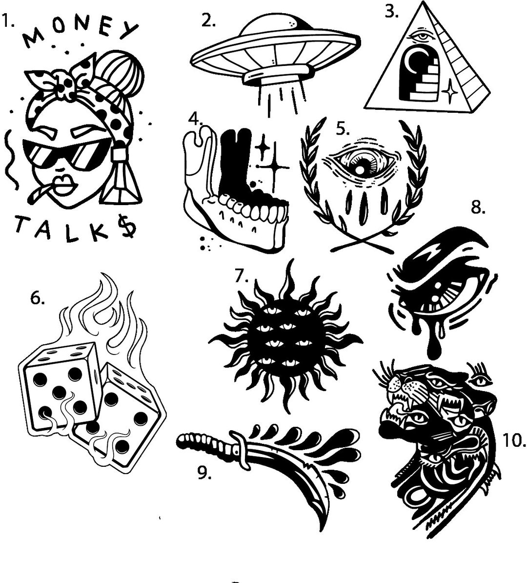 Pre-made Ready to Use Flash Tattoo Stencils Set of 4 - Etsy