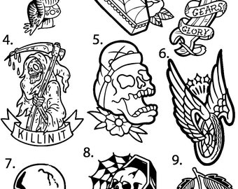 Pre-made Ready to Use Flash Tattoo Stencils Set of 4 - Etsy