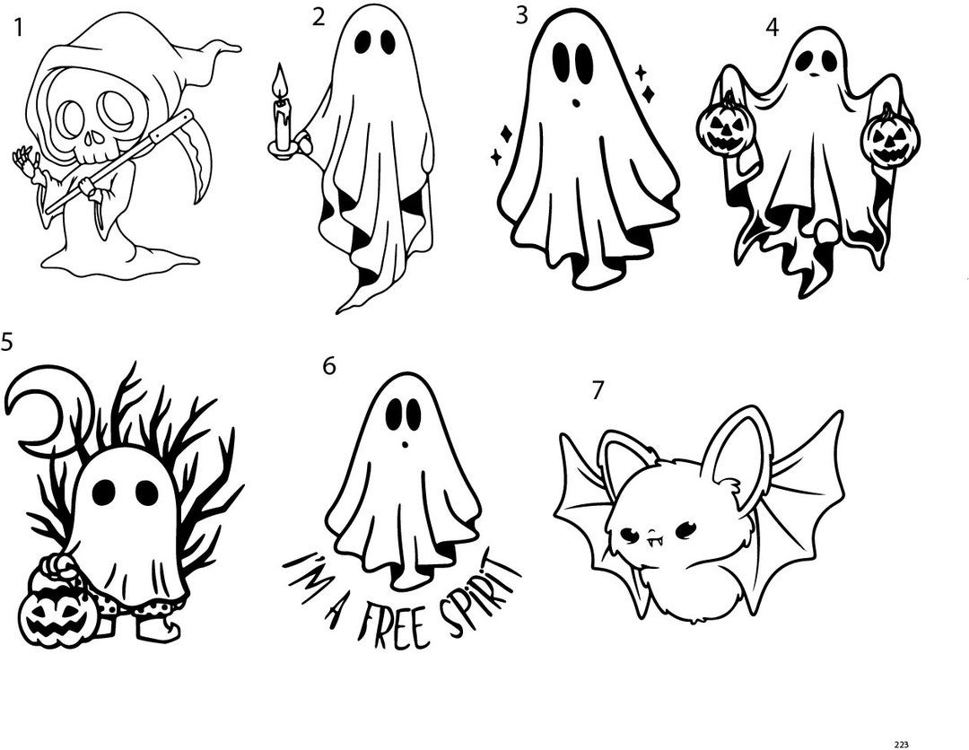 Pre-made Ready to Use Cute Spooky Ghost Bat Halloween Flash Tattoo Stencils Set of 4 - Etsy