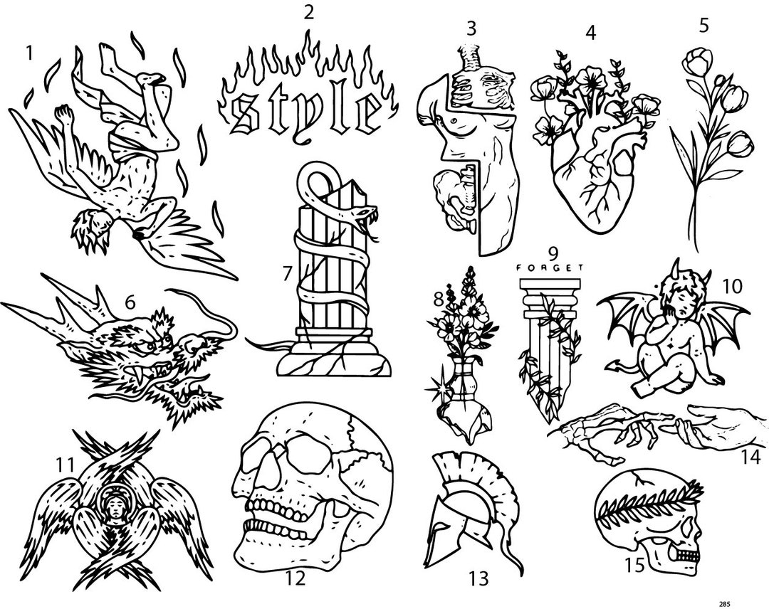 Pre-made Ready to Use Flash Tattoo Stencils Set of 4 - Etsy