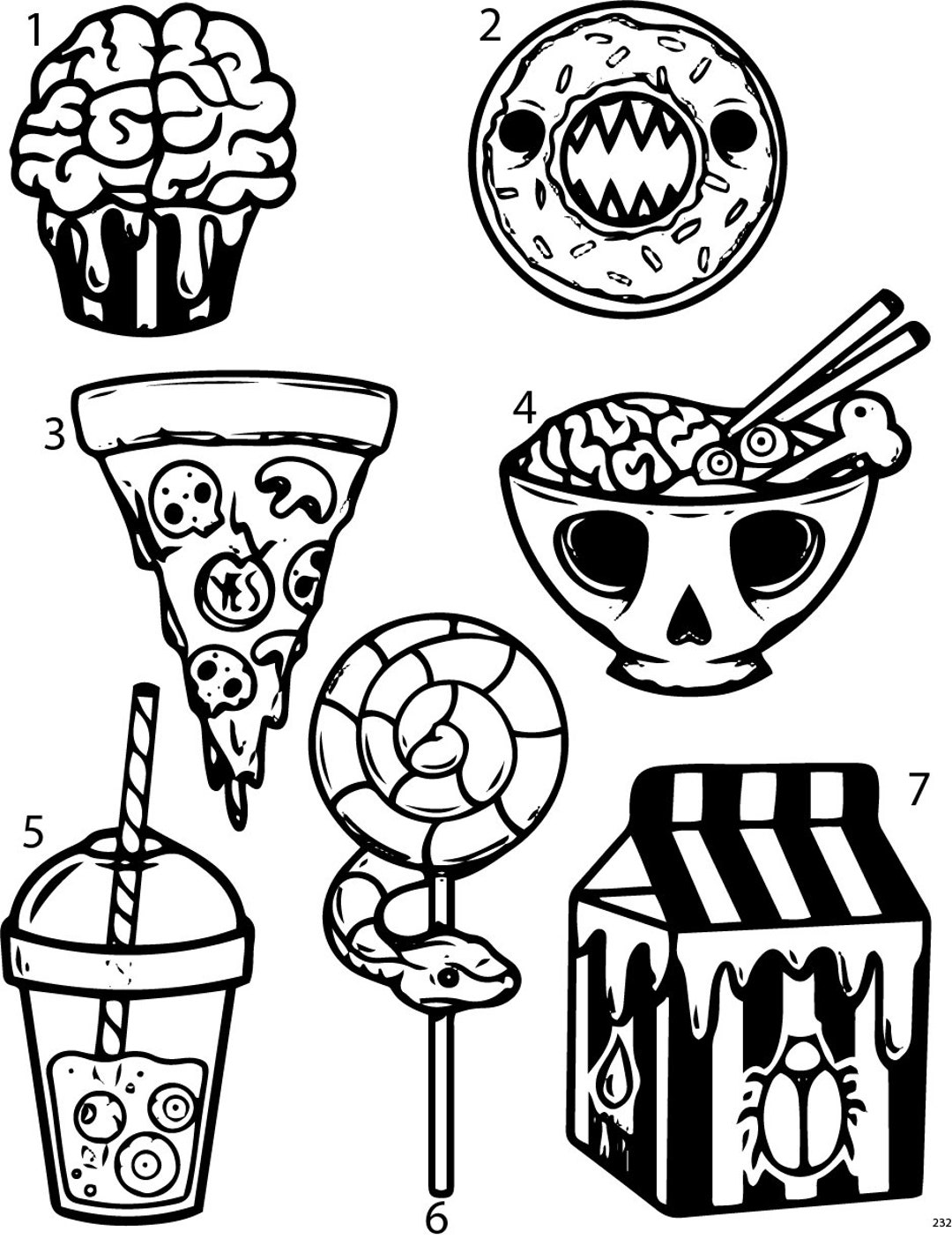 Pre-made Ready to Use Spooky Sweets Popcorn Desserts Flash Tattoo ...