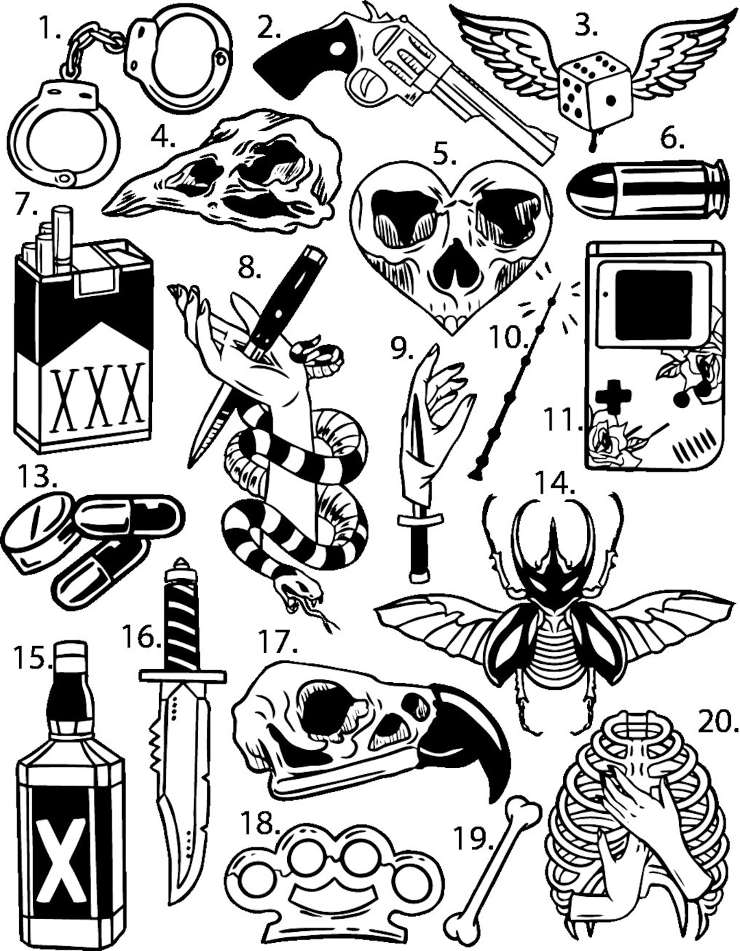 Pre-made Ready to Use Flash Tattoo Stencils Set of 4 - Etsy