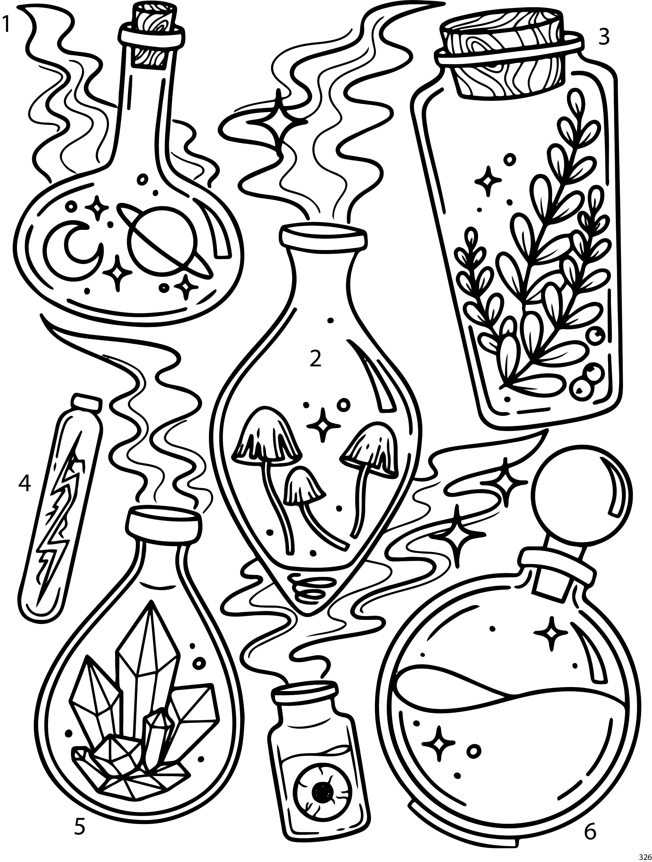 Pre-cut Ready to Use Hand Poke Witchy Potion Bottles Tattoo Stencils ...